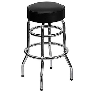 Flash Furniture Double Ring Chrome Barstool with Black Seat