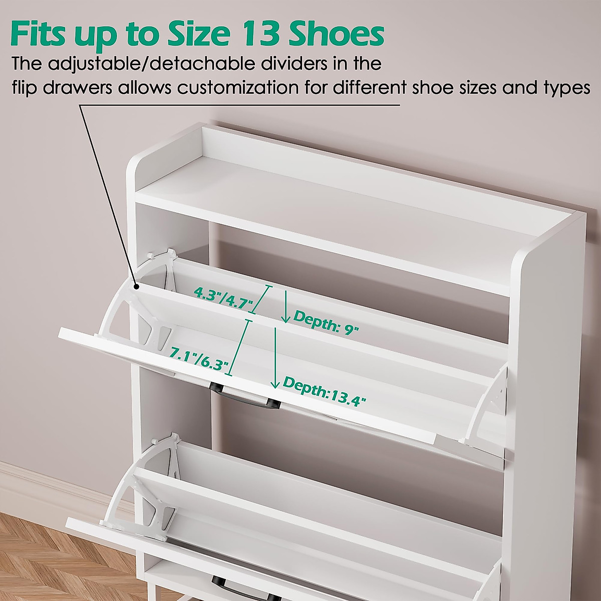 Betterhood Shoe Storage Cabinet with 2 Flip Drawers, Entryway Slim Shoe Rack Cabinet, Freestanding Hidden Shoe Organizer Cabinet with Metal Legs, White