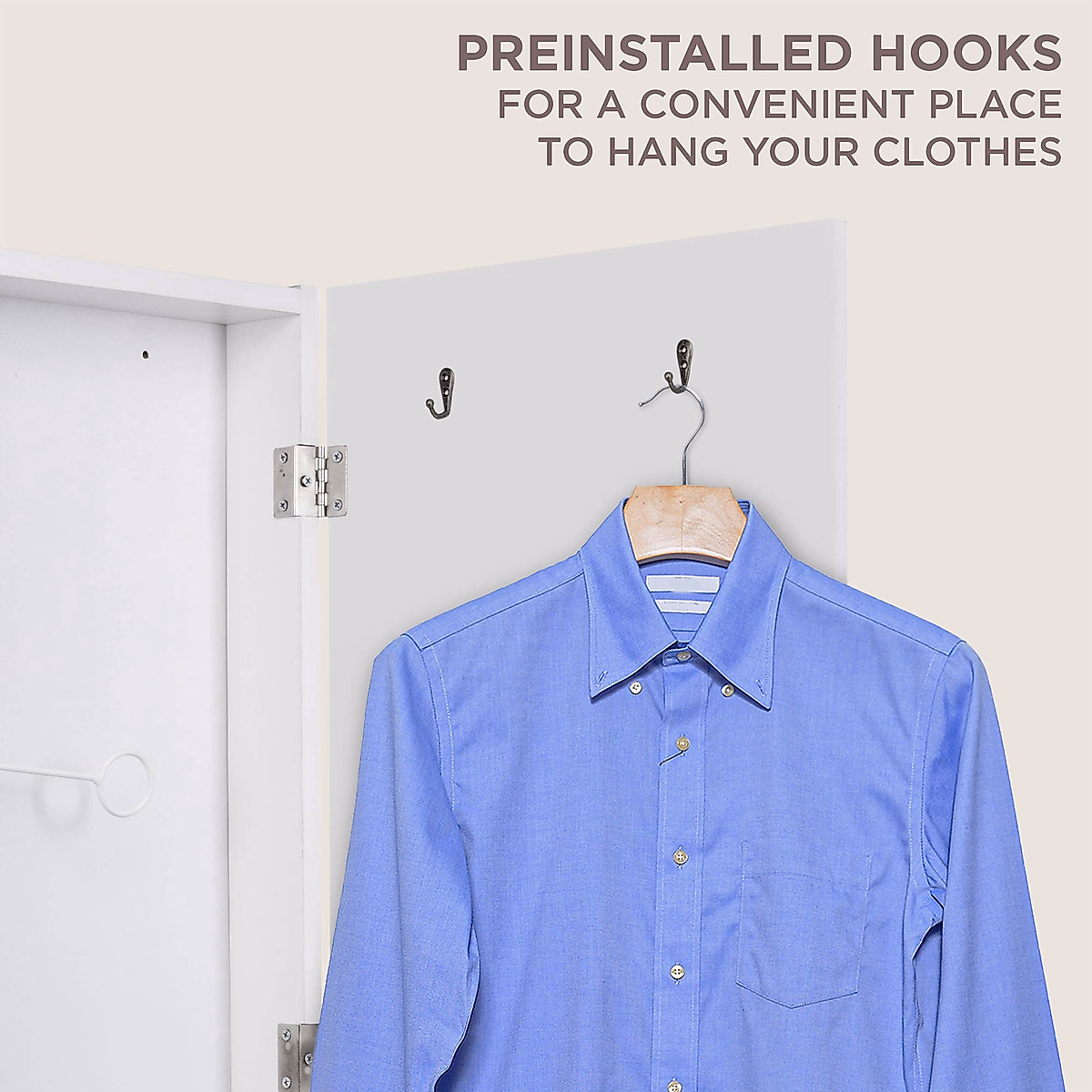 Ivation Wall-Mounted Ironing Board Cabinet, Foldable Ironing Storage Station for Home, Apartment , Easy-Release Lever, Garment Hooks, White