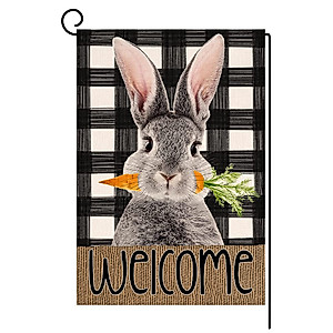 Buffalo Easter Garden Flag 12x18 Vertical Double Sided Welcome Spring Bunny Carrot Farmhouse Holiday Outside Decorations Burlap Yard Flag BW244