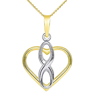 Jewelry America 14k Two Tone Gold Vertical Infinity Sign in Open Heart Pendant Necklace, 22"