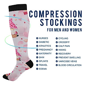 xigua Valentine's Mother's Day Cute Gnome Compression Socks 20-30mmHg Knee High Stockings for Sport Nursing - 1 Pair