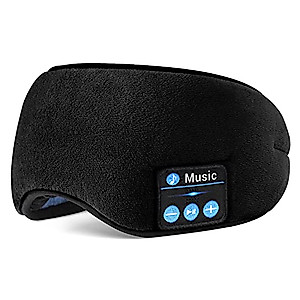 Sleeping Headphones Eye Mask for Sleeping with Removable Wireless Headphones Microphone Handsfree Travel Sleep Music Mask Gifts for Him (Black)