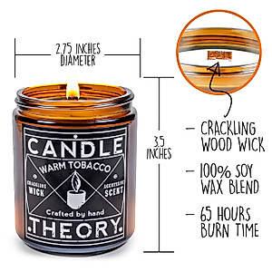 Candle Theory Warm Tobacco Scented Candle for Men 7.6 Ounce, Crackling Candle Men, Mens Candle for Bedroom, Scented Man Candle for Home, Men's Candles for Home, Man Candle, Men Scented Candles
