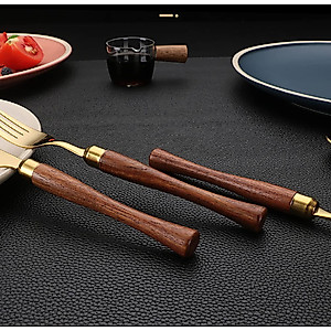 Wooden Silverware Set for 6 ，Retro 30 Pieces Stainless Steel Cutlery Flatware Cutlery Set for Gatherings Wedding Christmas Party Halloween Kitchen Mirror Polished - Pear Wooden Handle