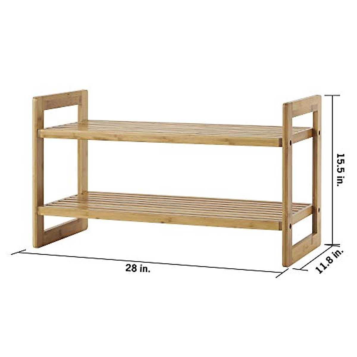 TRINITY Basics EcoStorage 2-Tier Bamboo Shoe Organizer, Shoe Rack for Closet or Entryway Stores Up to 12 Pairs of Boots, Sneakers, Heels, and More, Natural Finish, 2-Pack