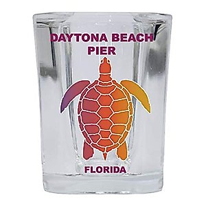 Daytona Beach Pier Florida Souvenir Rainbow Turtle Design Square Shot Glass