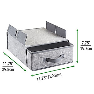 mDesign Soft Fabric Over Closet Shelving Hanging Storage Organizer with Removable Drawer for Closets in Bedrooms, Hallway, Entryway, Mudroom - Textured Print with Solid Trim, 2 Pack - Gray