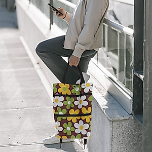 Tofficu Foldable Shopping Cart Trolley Folding Shopping Bag Portable Sunflower Pattern Bag with Wheels Collapsible Food Bag for Shopping Travel