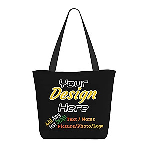 Aziucteh Personalized Tote Bag For Women Custom Tote Bag Customized Your Own Photo Picture Text Name Logo Custom Tote Handbags Custom Bag For Work Beach Travel Business Gifts for Girlfriend