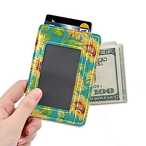 Linomo Thin leather Card Holder and Money Clip Vintage Sunflower Pattern Wallet RFID Blocking for Men & Women