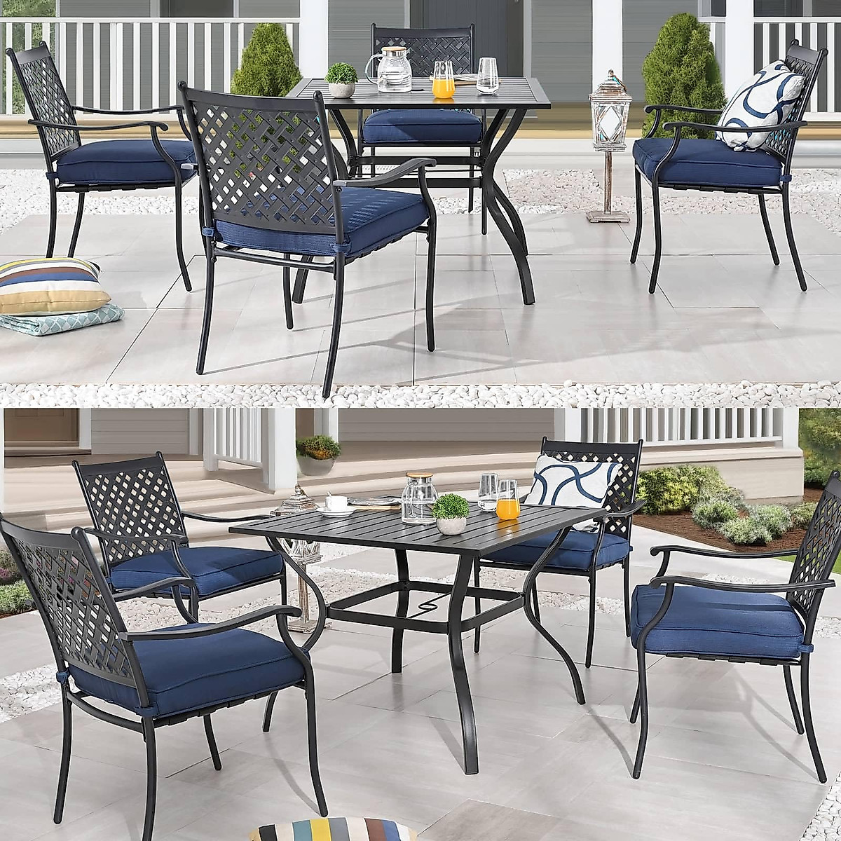 PatioFestival Patio Dining Set 5Pcs Heavy Duty Metal Outdoor Furniture Sets Square Table with 4 Stackable Chairs Blue Cushion
