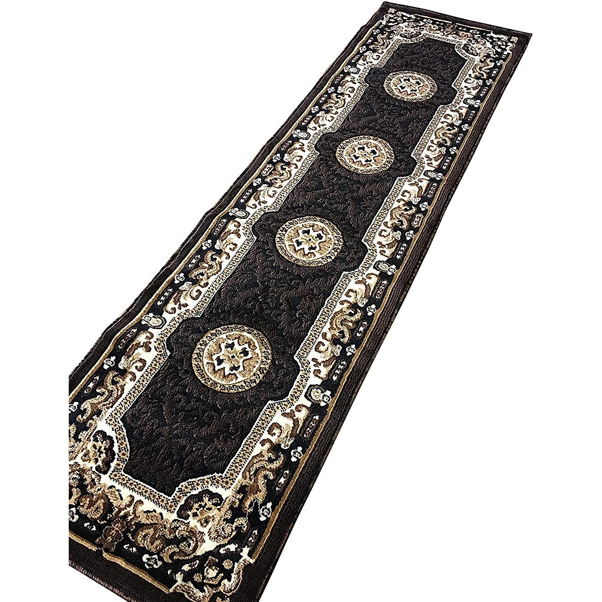 YHSF Traditional Floral Area Rug - Rugs for Living Room, Bedroom, Entryway, Dining Room, Kitchen Rugs Non Slip Washable Carpet Rug - Easy Clean Colorful Flower Rug - Black, 2 ft x 7 ft