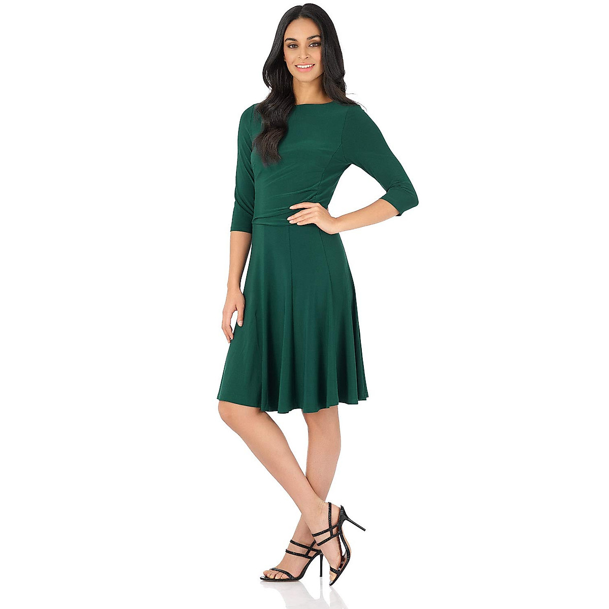 Rekucci Women's Flippy Fit N' Flare Dress with 3/4 Sleeves (14, Hunter Green)