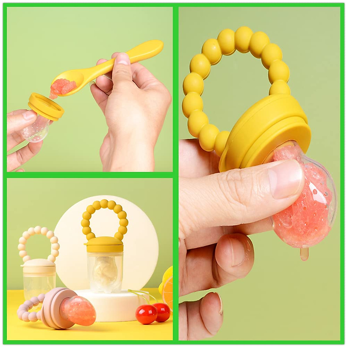 Baby Fruit Food Feeder Pacifier Teether for Babies 4 M+,Milk Frozen Set,2in1 Teether Toy Made of Soft Silicone,Feeder for Infant Safely Self Feeding,BPA-Free