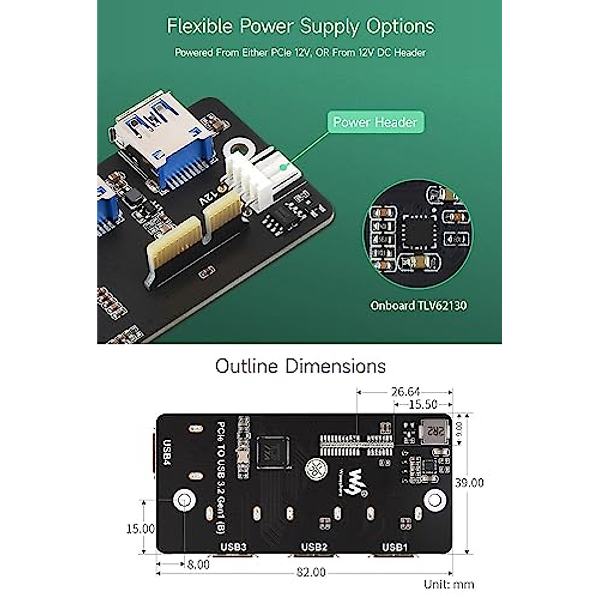 Waveshare PCIe to USB 3.2 Gen1 Adapter