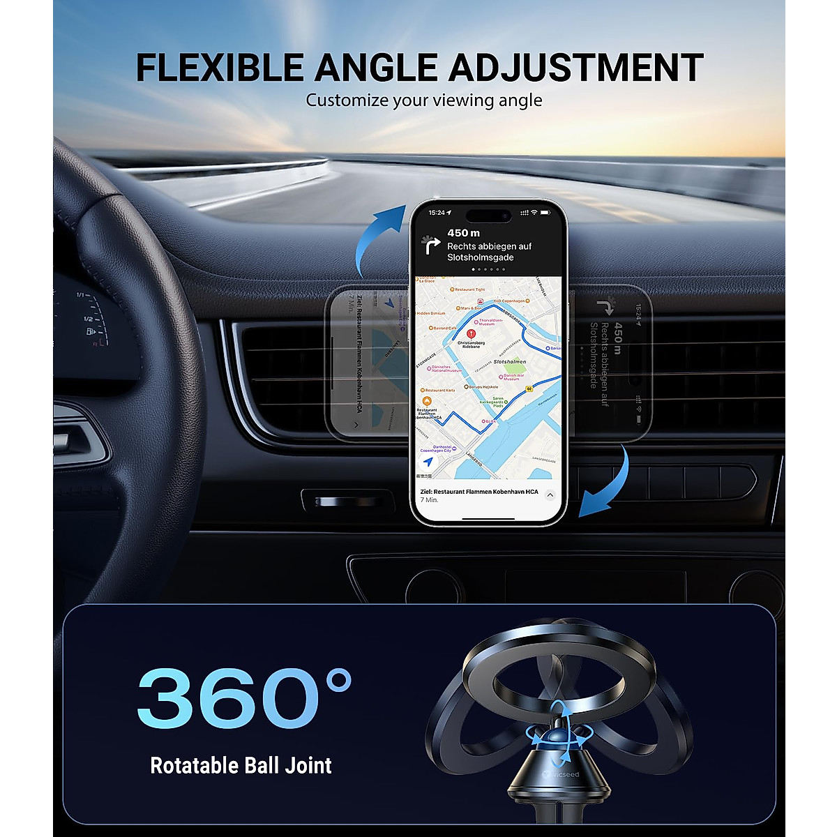 VICSEED for Magsafe Car Mount, [All-Metal] Ultra-Simple Strong Magnetic Phone Holder for Car Vent, 360° Rotation Hands Free Magnet Cellphone Cradle for iPhone 15 14 13 12 Pro Max Mini Plus