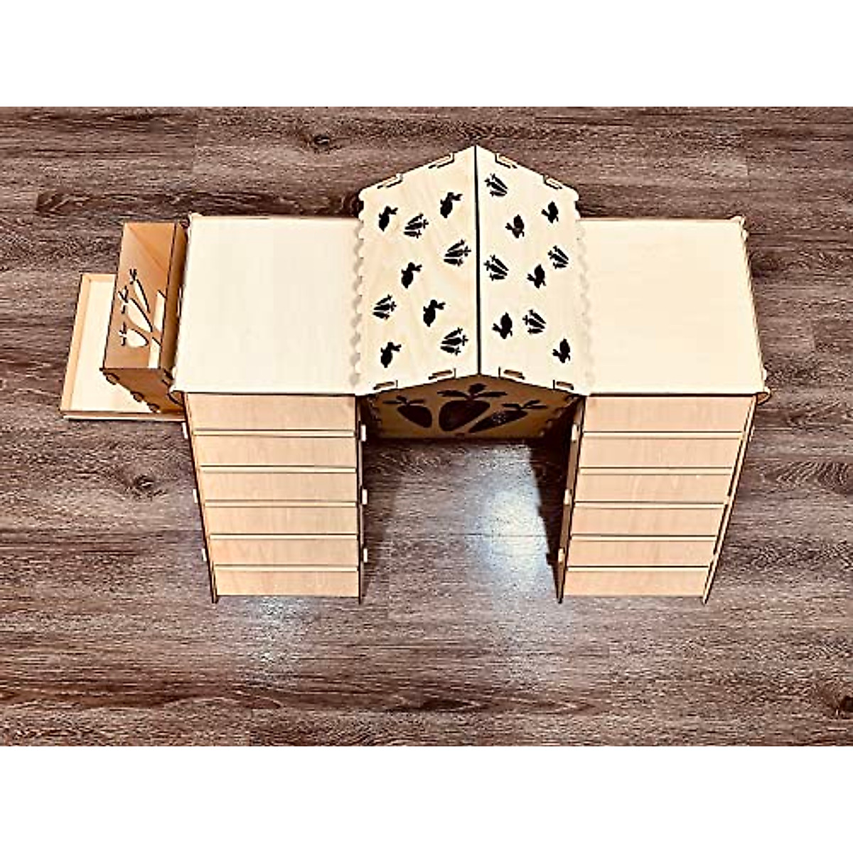 Indoor Bunny Rabbit Castle, Hideout and Wooden House Playset with Ramps, Hay Feeder & Waste Tray