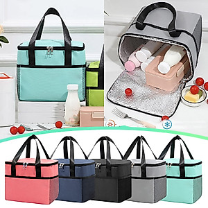 Large Capacity Insulated Lunch Bag - Leakproof Cooler Tote Bag Organizer with Shoulder Strap,Reusable Lunch Box for Office Picnic Hiking Beach (Black)