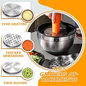 Umite Chef Mixing Bowls with Airtight Lids, 26Pcs Stainless Steel Bowls Set, 3 Grater Attachments & Black Non-Slip Bottoms Size 7, 4, 2.5, 2.0,1.5, 1QT, Great for Mixing & Serving