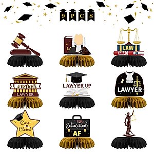 INNORU Lawyer Graduation Table Honeycomb Centerpieces, Congrats Lawyer Grad Party Table Toppers Law School Graduation Decoration Supplies Lawyer Grad Sign Table Centerpieces 9 PCS