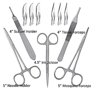 Sterile Sutures Thread with Needle Plus Tools - First Aid Field Emergency, Trauma Practice Suture Kit; Taxidermy; Medical, Nursing and Vet Students (16 Mixed 0, 2/0, 3/0, 4/0 with 12 Instruments) 28PK