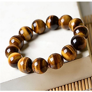 Om Shanti Crafts Tiger Stone Stretch Bracelet Tiger Beads Bracelet, Wear for Good Luck and Protection, 14mm Beads, Unisex (Fits 5"-7" Wrist) Yellow