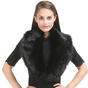 Lucky Leaf Women's Faux Fur Shawl Party Faux Fur Collar Fur Wraps for Winter Bridal Wedding Cover Up (Black, 100cm)