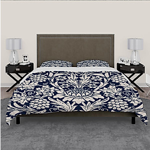 RIVINE Willam Morris Style Duvet Cover Set 3 Pieces Sunflowers Iris (Blue) Pattern Soft Bedroom Bedding Set with 2 Pillow Shams Zipper 4 Ties Full