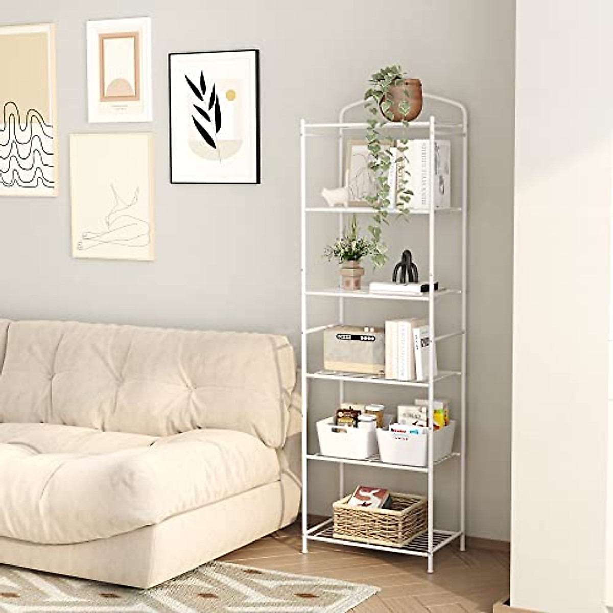 HOMEFORT Metal Bathroom Shelf,6-Tier Tower Rack, Freestanding Storage Organizer, Metal Shelving Unit with 6-Tier Durable Shelves for Bathroom, Kitchen, Living Room, Laundry