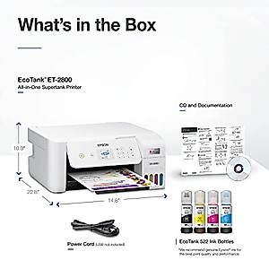 Epson EcoTank ET-2800 Wireless Color All-in-One Cartridge-Free Supertank Printer with Scan and Copy – The Ideal Basic Home Printer - White (Renewed)