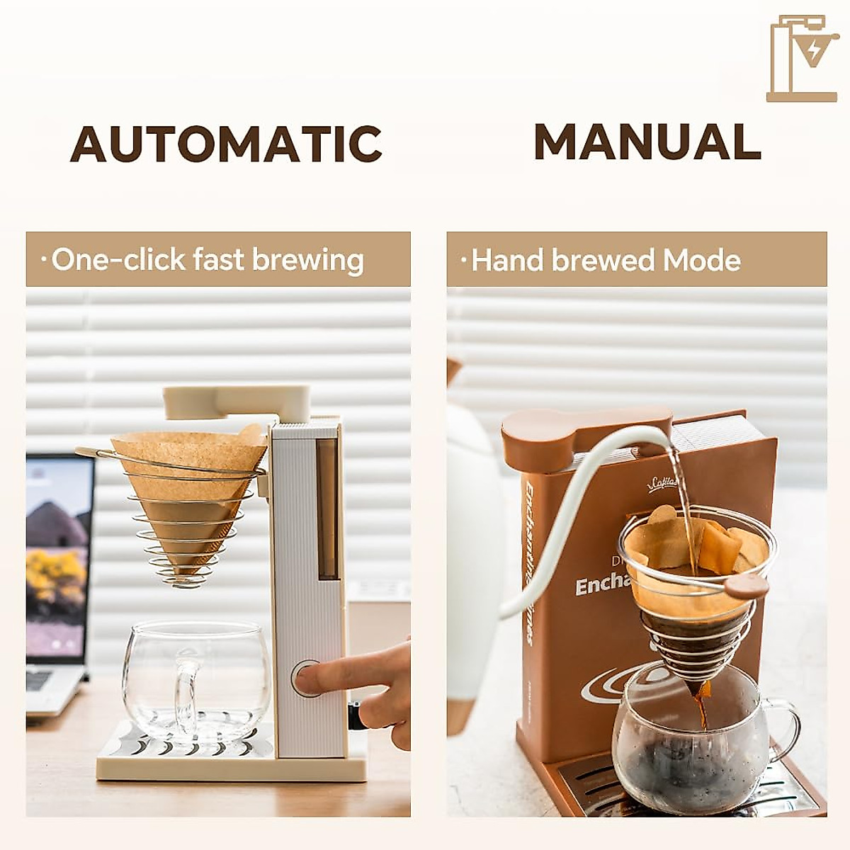 Electric Pour Over Coffee Machine Automatic ,One Button Press Drip Electric Coffee Maker with Elegant Design for Car Camping Hiking Outdoors Portable Use,10oz 400W Americano Dripper (Classical White)