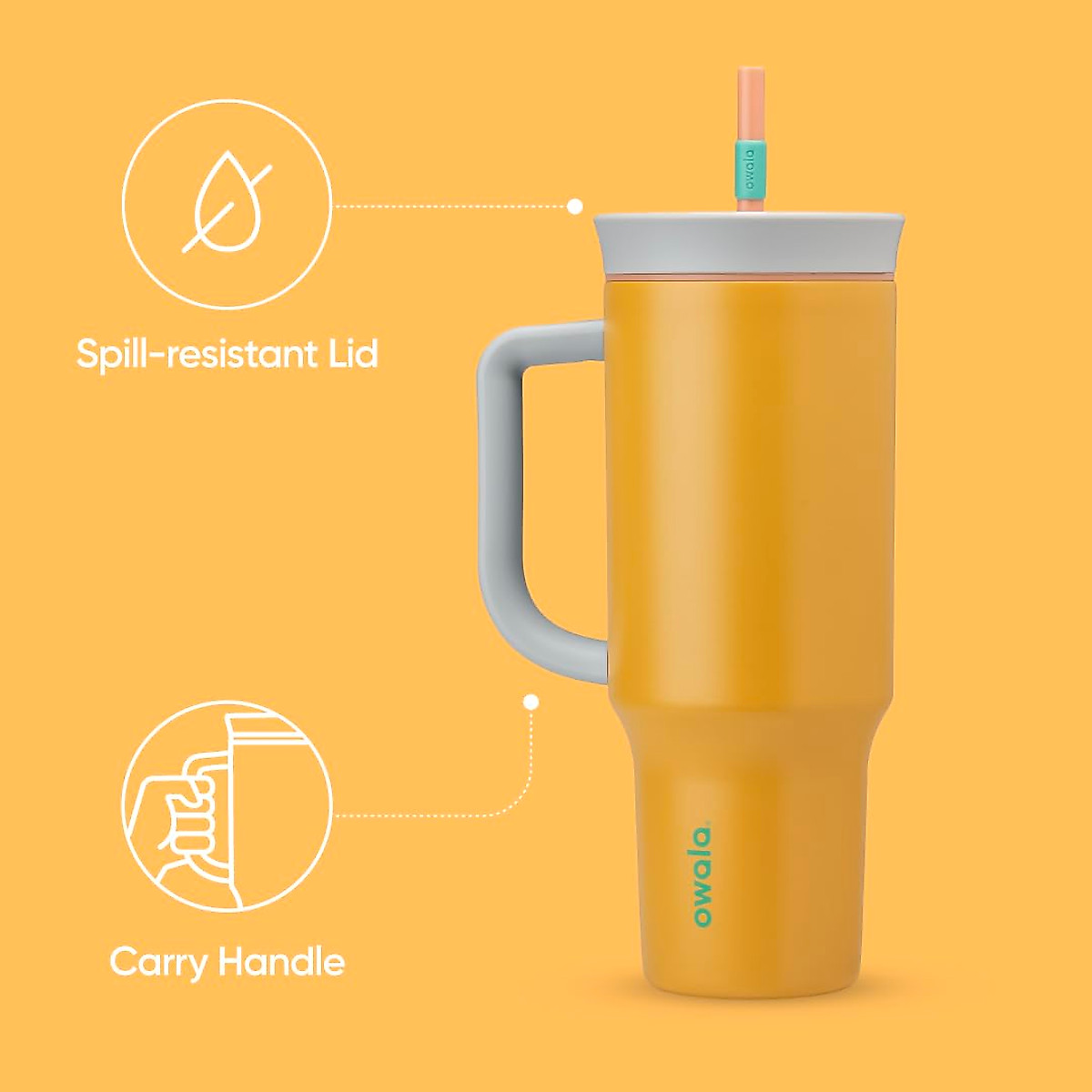 Owala Stainless Steel Triple Layer Insulated Travel Tumbler with Spill Resistant Lid, Straw, and Carry Handle, BPA Free, 40 oz, Orange (Tropical)