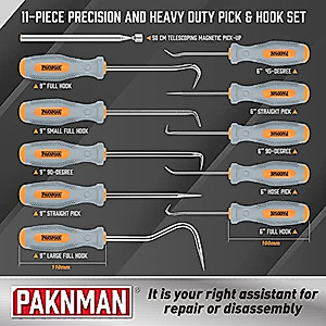 PAKNMAN 11-Piece Precision Pick and Hook Set, Heavy Duty Pick & Hook Set for Automotive