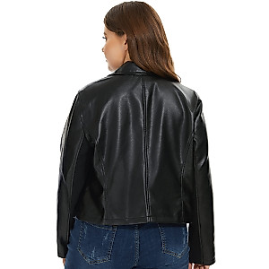 Fahsyee Women's Faux Leather Jackets - Black Zip Up Plus Size Motorcycle Short PU Moto Biker Outwear Fitted Slim Coat 4X