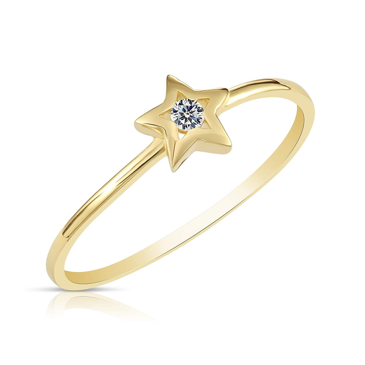 TILO JEWELRY 10k Yellow Gold Star Ring with Solitaire CZ (6)