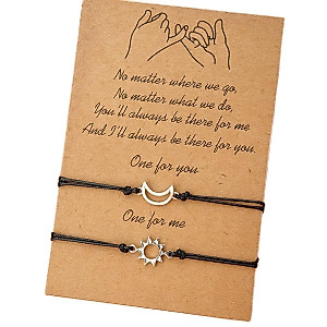 2Pcs / Set Heart Sun Moon Charm Bracelets for Women Men Handmade Braided Rope Adjustable Bracelets Couple Friendship Jewelry Gift