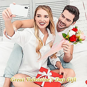 Thenshop 20 Pcs Single Flower Sleeve Love Heart Floral Bouquet Bags Paper Flower Bag Pink Gift Florist Box with Ribbons for Packaging Wrapping Single Rose Flower