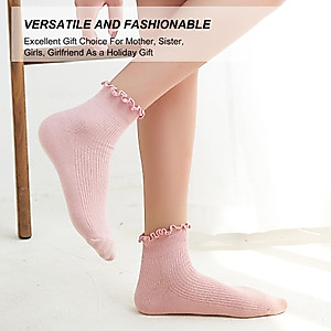 UTTPLL Womens-Ruffle-Turn-Cuff-Casual-Lettuce Socks Lovely Double Needle Ankle Boot Socks Athletic Soft Cotton Warm Cute Crew Frilly Sock Black,White,Grey,Pink