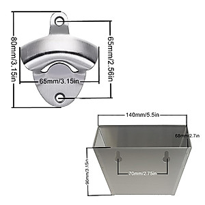 Luwanburg Outdoor Stainless Steel Beer Bottle Opener Wall Mounted with Cap Catcher Drainage Holes (Brushed Silver)
