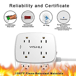 6 Ft Surge Protector Power Strip - 8 Widely Outlets with 4 USB Ports, 3 Side Outlet Extender with 6 Feet Extension Cord, Flat Plug, Wall Mount, Desk USB Charging Station, ETL,White