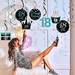 18th Birthday Decorations for Girls Teal Silver Black 18th Birthday Hanging Swirls 18th Birthday Decorations for Teal Silver 18 Years Old Party Supplies for Her