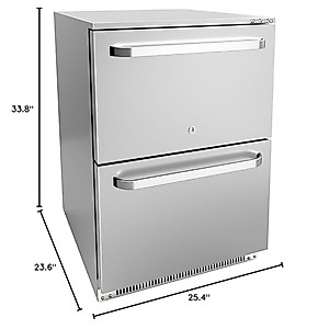 Frostronics 24 Inch Outdoor Drawer Beverage Refrigerator, 186 Can Outdoor Drawer Beverage Cooler with Dual Mode Lock, 5.47 cu. ft. Drawer Refrigerator for Patio, 26-50°F, SUS304, ETL & NSF7 Certified