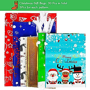 Advantez Christmas Drawstring Gift Bags, Christmas Foil Gift Bags, 30Pcs & 4 Sizes, Xmas Gift Bags for Christmas Goodie Birthday Party Festival Gift Wrapping (Small Medium Large XL)