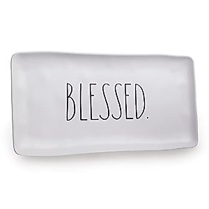 Rae Dunn Melamine Serving Platter- Durable Dishwasher Safe White Rectangular Dessert Plate/Salad Plates (14.25") - Serving Trays for Parties, Sushi, Serving Plates, Blessed