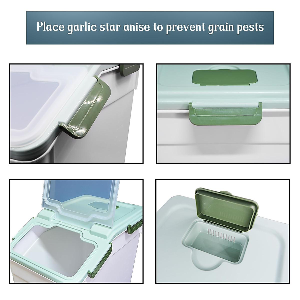 2 Pack Flour Storage Containers, Rice Storage Container Bin 50Lbs with Measuring Cup & Scoop, BPA Free Plastic Rice Dispenser for Flour, Grain Holder- Green