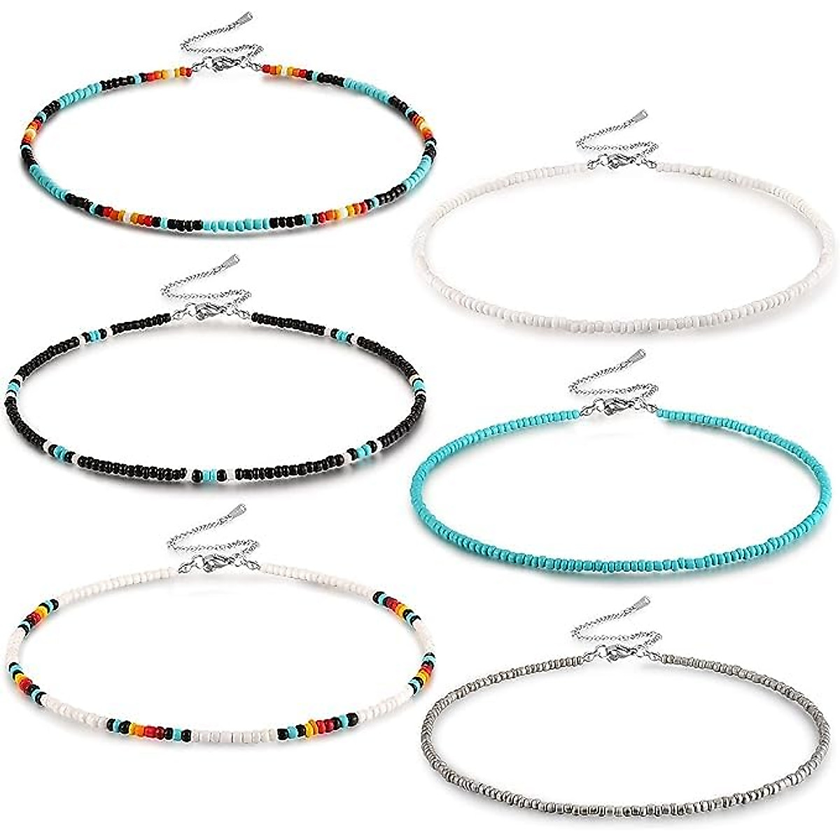 Western Bead Choker Necklace Set Handmade Glass Seed Bead Boho Bohemian Hippie Necklaces Jewelry for Women Girls