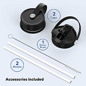 BUZIO Stainless Steel Water Bottle Vacuum Insulated (Cold for 48 Hrs, Hot for 24 Hrs), Black 32oz Tumbler Travel Flask with Straw Lid and Flex Cap, Fit in Any Car Cup Holder