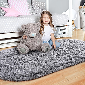 Noahas Grey Fluffy Rugs for Bedroom,2'X 5' Oval Ultra Soft Bedroom Rugs,Small Throw Rugs, Kids Room Carpet Modern Shaggy Area Rugs Home Decor