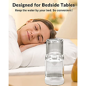 Bedside Nightstand Water Carafe and Glass Set, Night Water Carafe with Tumbler Cup, Clear Glass Mouthwash Dispenser for Bathroom, with Silicone Coaster, Heat and Cold Resistant, 18 OZ